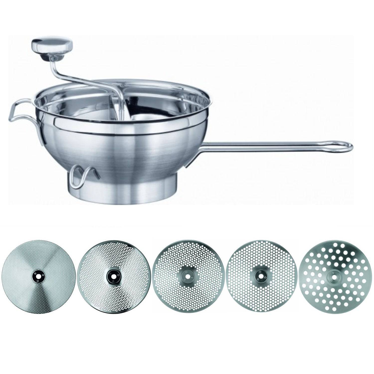Rosle Stainless Steel Food Mill with Handle and 5 Grinding Disc Sieves ...